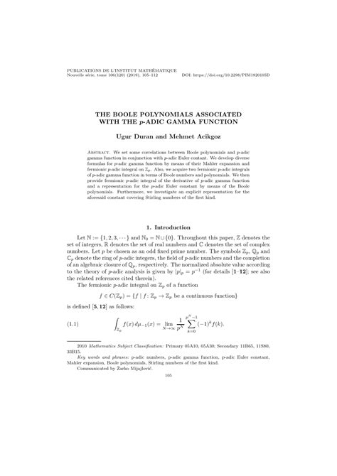 Pdf The Boole Polynomials Associated With The P Adic Gamma Function