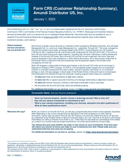 Fillable Online Form Crs Customer Relationship Summary Amundi Distributor Fax Email Print