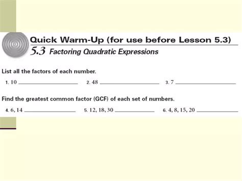 PPT Section 5 3 Factoring Quadratic Expressions PowerPoint Presentation ID 2733597