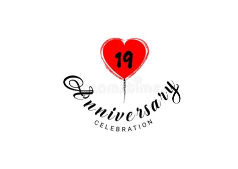 19 Years Anniversary Celebration Logo With Red Heart Vector 19 Number