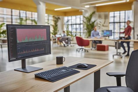 Modern Office Workstation Displaying Financial Charts And Data