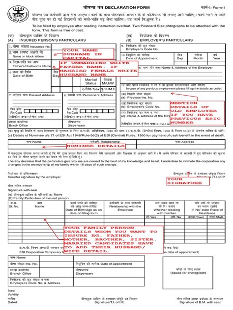 Esic Specimen Form 1 Declaration Form Pdf