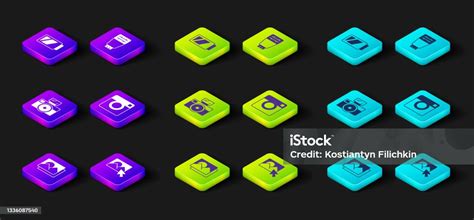 사진 프레임 보정 플래시가 있는 카메라 및 아이콘용 배터리를 설정합니다 벡터 3차원 형태에 대한 스톡 벡터 아트 및 기타 이미지 3차원 형태 겉창 고풍스런 Istock