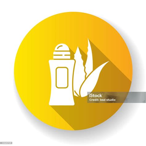 오가닉 데오도란트 옐로우 플랫 디자인 롱 섀도우 글리프 아이콘 식물 기반 발한 억제제 약초가 있는 스킨케어 화장품 패키지 위생 및 건강 실루엣 Rgb 컬러 일러스트 0명에