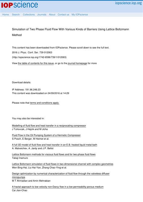 Pdf Simulation Of Two Phase Fluid Flow With Various Kinds Of Barriers Using Lattice Boltzmann