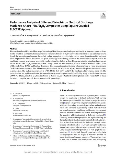 Performance Analysis Of Different Dielectric On Electrical Discharge Machined Aa8011 Sic Si3n4