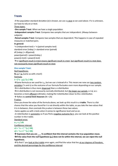 Statistics I Task 4 Theory T Tests T Tests If The Population