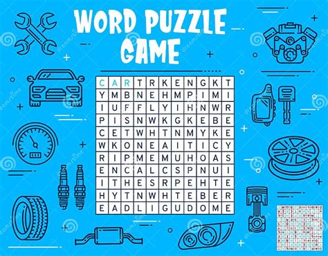 Word Search Puzzle Game With Car Spare Parts Stock Vector