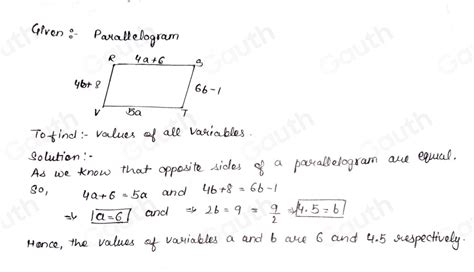 Solved Find The Value Of Each Variable In The Parallelogram Geometry