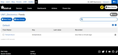 dashboard de temperatura con adafruit io esp32 y dht22 unit electronics