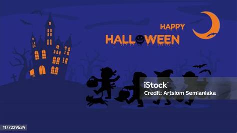 즐거운 할로윈 보내세요 아이들은 트릭이나 치료를 갈 할로윈 멋진 드레스를 입고 광고 브로셔용 템플릿입니다 사탕주면 안 잡아먹지에 대한 스톡 벡터 아트 및 기타 이미지