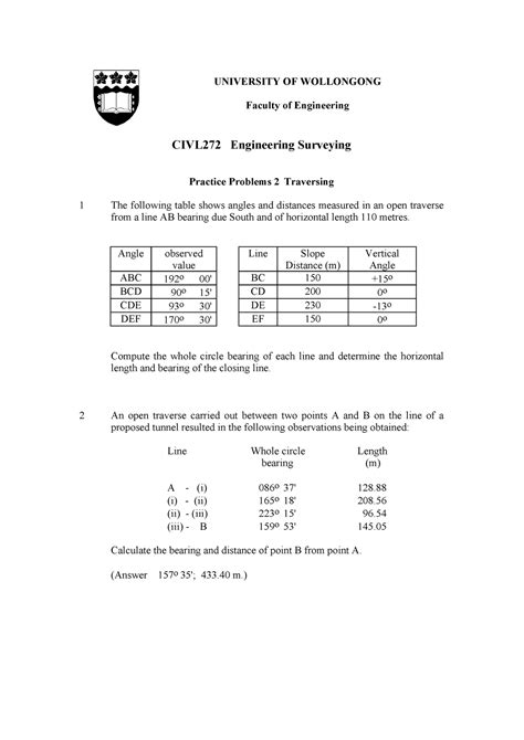 Surveying Practice Tutorial 2012 Questions Answers University Of