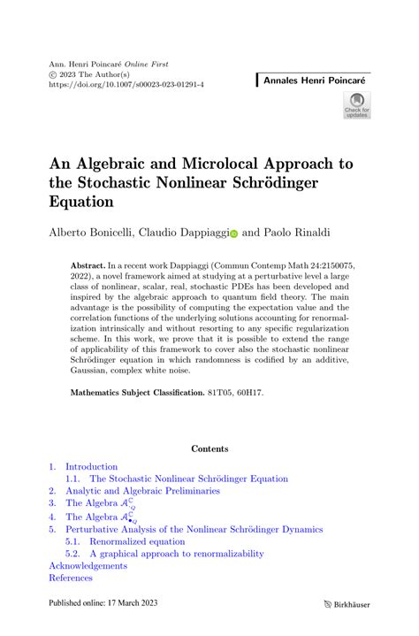 Pdf An Algebraic And Microlocal Approach To The Stochastic Nonlinear Schrödinger Equation