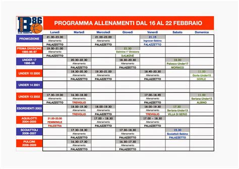 Basket 86 Caravaggio Programma Settimanale
