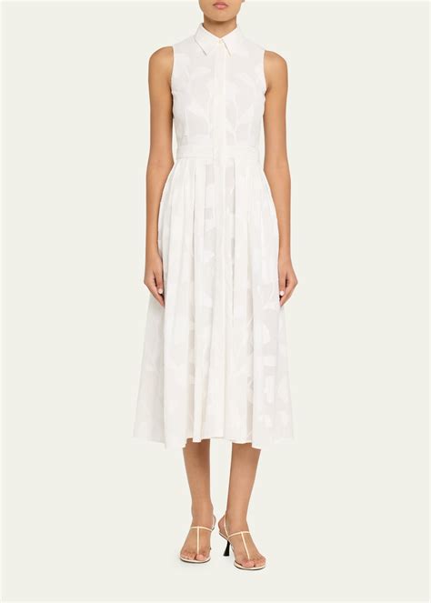 Michael Kors Collection Pleated Floral Burnout Midi Shirtdress