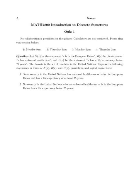 Math2800 Introduction To Discrete Structures Quiz 1