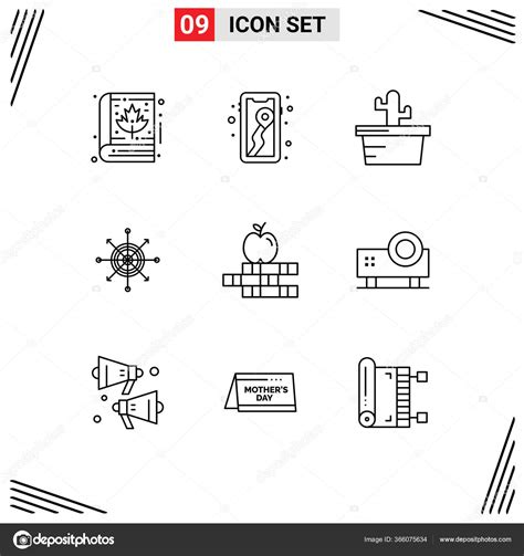 Set Vector Outlines Grid Books Target Cactus Arrow Board Editable Stock Vector By ©flatart 366075634