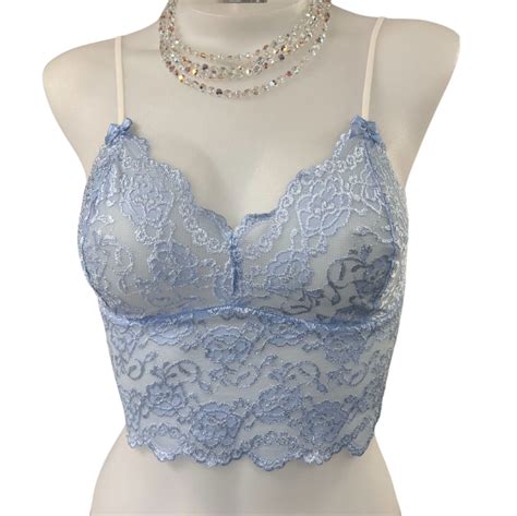 Light Blue Lace Camisole With Adj Off White Straps Foxers