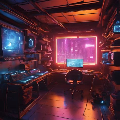 Premium Photo A Cyberpunk Hackers Hideout With Hightech Gadgets