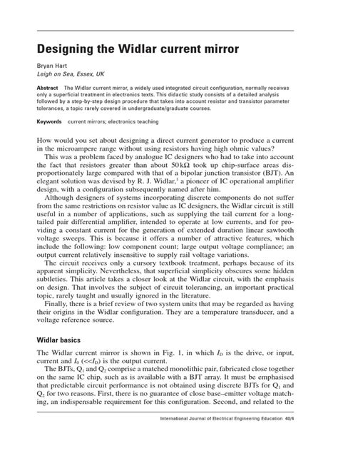 Widlar Current Mirror Download Free Pdf Bipolar Junction Transistor Electrical Circuits