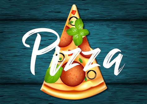 보드의 나무 배경에 피자의 현실적인 조각 벡터 일러스트 레이 션 3d 프리미엄 벡터