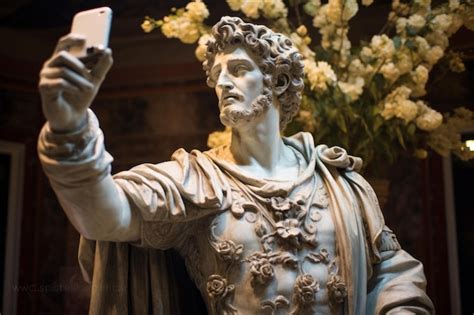 Premium Ai Image Antique Statue Takes Selfie With Mobile Phone Generative Ai Illustration