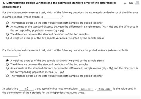 Solved 4 Differentiating Pooled Variance And The Estimated