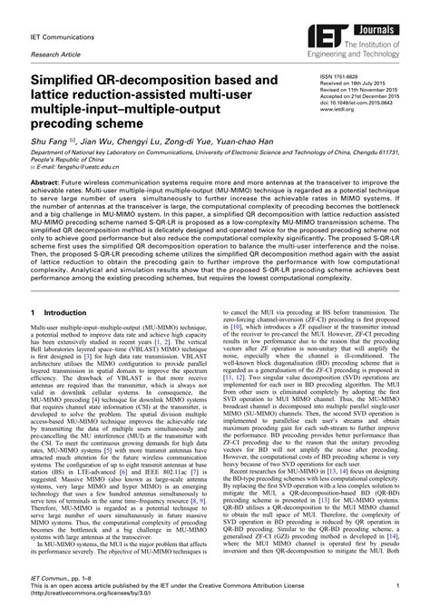 Pdf Simplified Qr Decomposition Based And Lattice Reduction Assisted Multi User Multiple Input