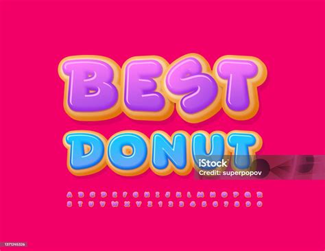 벡터 장난 엠블럼 베스트 도넛 맛있는 알파벳 문자 및 숫자 세트 광고에 대한 스톡 벡터 아트 및 기타 이미지 광고 그래픽