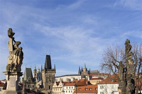 The Baroque Statues On The Charles Bridge Prague Czech Republic Stock