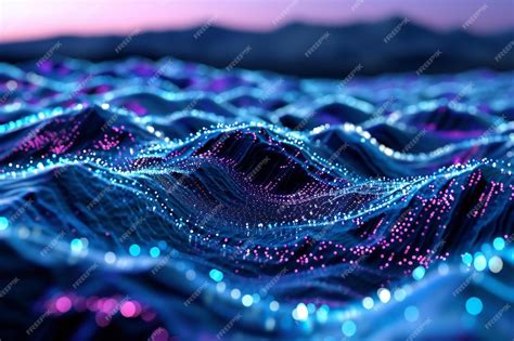 Premium Photo Abstract Digital Landscape With Glowing Particles Network Connection Structure