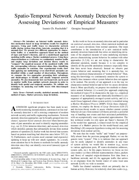 Pdf Spatio Temporal Network Anomaly Detection By Assessing Deviations Of Empirical Measures
