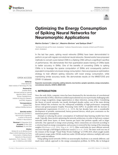 Pdf Optimizing The Energy Consumption Of Spiking Neural Networks For