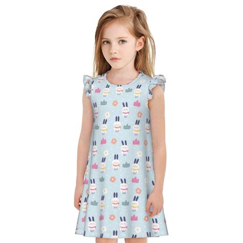 Logiee Rabbit In The Rain Print Girls Nightgownscasual Dress Flutter