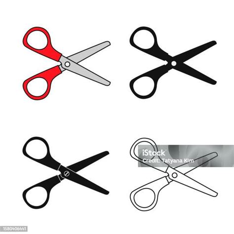 흰색 배경에 고립 된 붉은 위를 설정 합니다 평면 스타일에서 벡터 일러스트 레이 션 가위에 대한 스톡 벡터 아트 및 기타 이미지