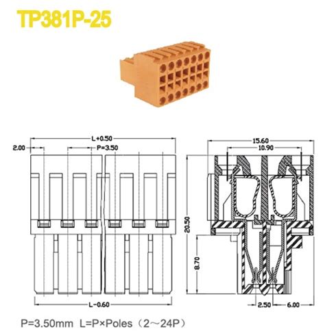 3 50mm 300v 8a Double Levels Plug In Terminal Block Connector 2 2p