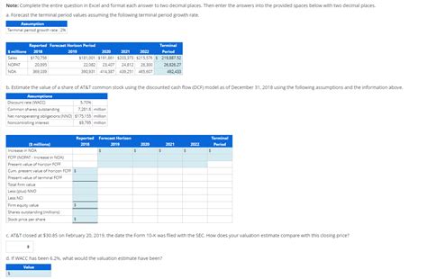 Note Complete The Entire Question In Excel And