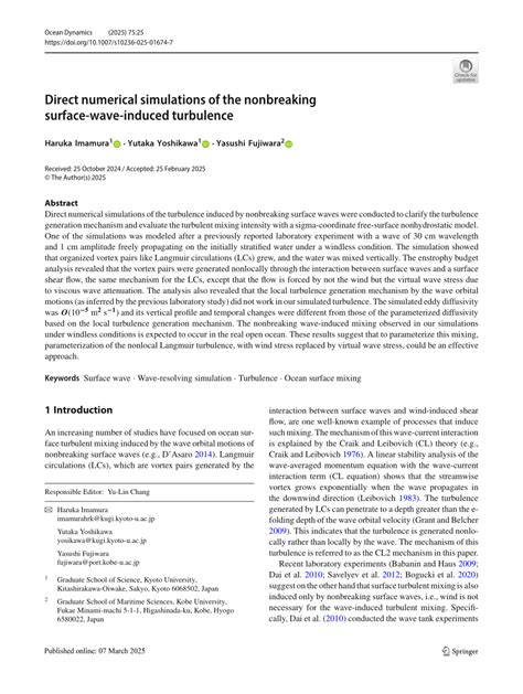 Pdf Direct Numerical Simulations Of The Nonbreaking Surface Wave Induced Turbulence