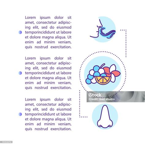텍스트와 신선한 냄새 개념 아이콘 천연 식품 유기농 과일 좋은 향기 코 냄새 냄새가 난다 Ppt 페이지 벡터 템플릿입니다 브로셔