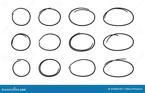 Hand Drawn Ovals And Circles Set Ovals Of Different Widths Highlight