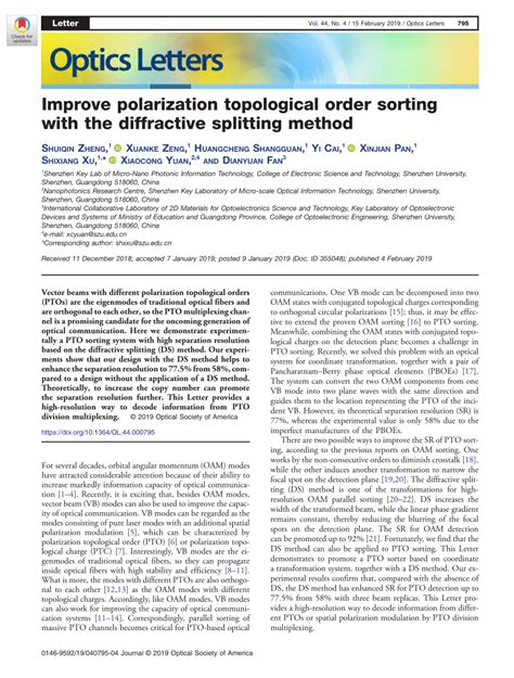 Pdf Improve Polarization Topological Order Sorting With The Diffractive Splitting Method