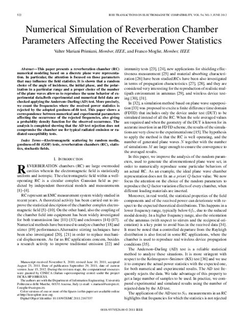 Pdf Numerical Simulation Of Reverberation Chamber Parameters Affecting The Received Power