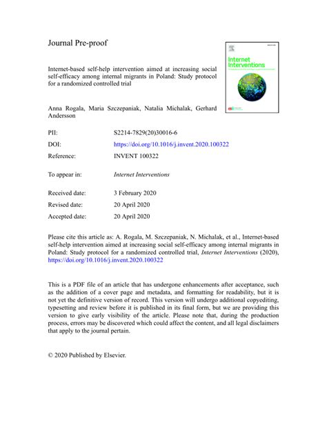 Pdf Internet Based Self Help Intervention Aimed At Increasing Social Self Efficacy Among