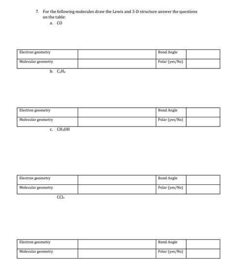 Solved For The Following Molecules Draw The Lewis And 3 D