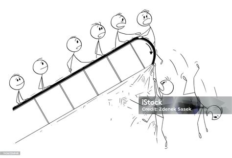 에스컬레이터에있는 사람들 끝 벡터 만화 스틱 그림 그림에 떨어지는 사람들 가공의 인물에 대한 스톡 벡터 아트 및 기타 이미지 가공의 인물 걱정하는 경제 Istock