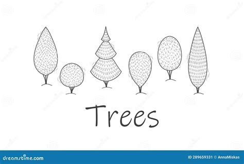 A Set Of Cute Trees Line Stock Illustration Illustration Of Doodles 289659331