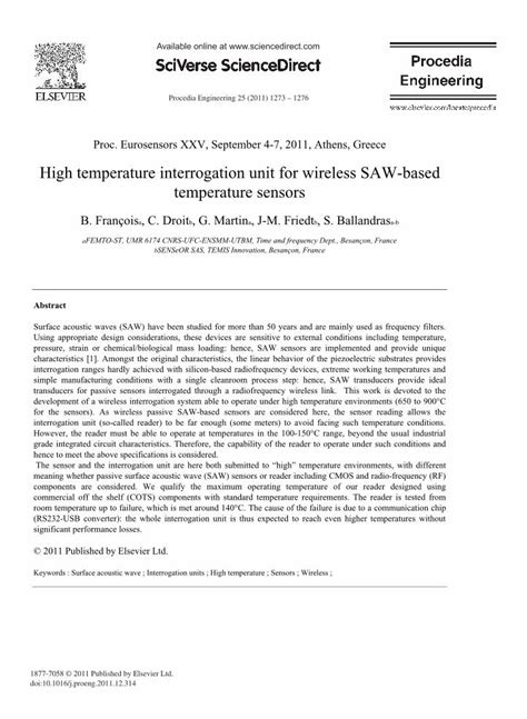 Pdf High Temperature Interrogation Unit For Wireless Saw Based Temperature Sensors Dokumentips