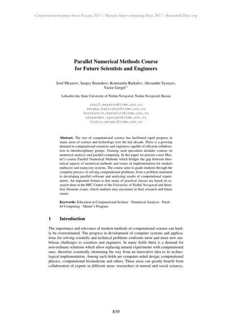 pdf parallel numerical methods course for future scientists and engineers