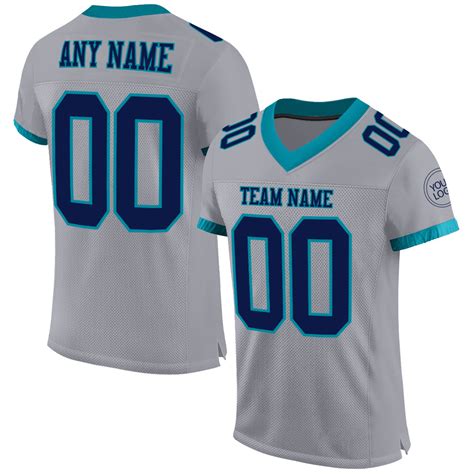 Custom Gray Navy Teal Mesh Authentic Football Jersey Fiitg