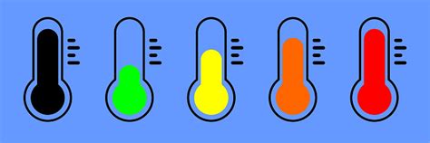 건강 상태 발열 및 임상 측정을 나타내는 다양한 온도 수준을 보여주는 의료용 온도계 아이콘입니다 건강 모니터링 앱에 적합 감기와 독감에 대한 스톡 벡터 아트 및 기타 이미지